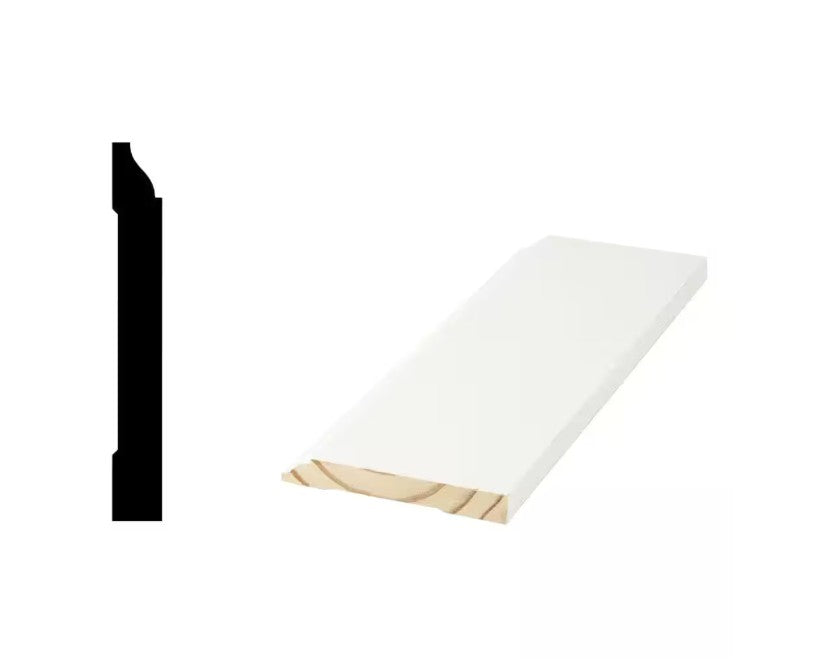WM620 9/16 in. x 4-1/4 in. x 8ft Primed Finger-Jointed Pine Base Mould ...